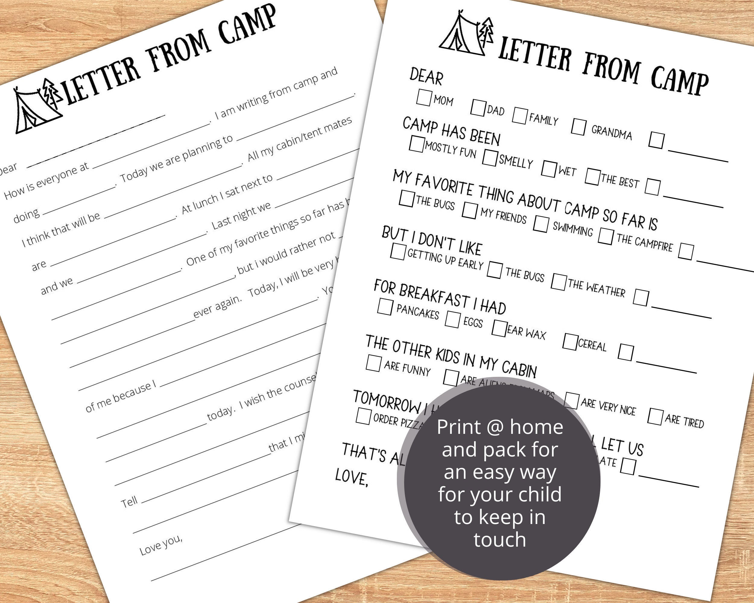 Printable Summer Camp Stationery, Letters From Camp, Fill in the Blank ...