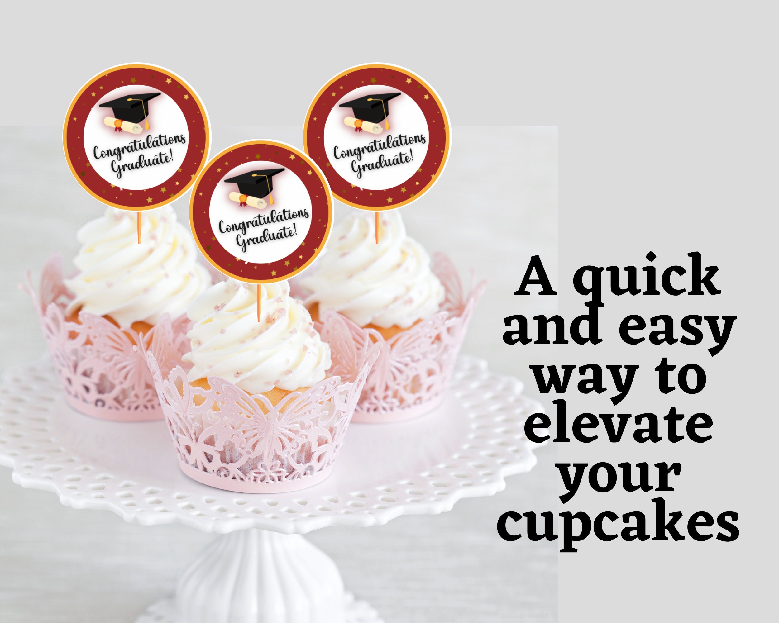 Printable Red and Gold Graduation Cupcake Topper | DIY Graduation ...