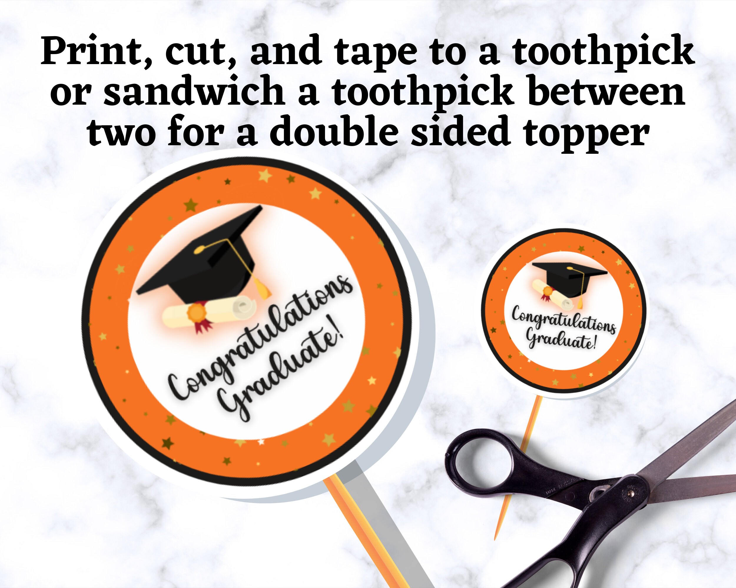 Printable Orange Graduation Cupcake Topper | DIY Graduation Decoration ...