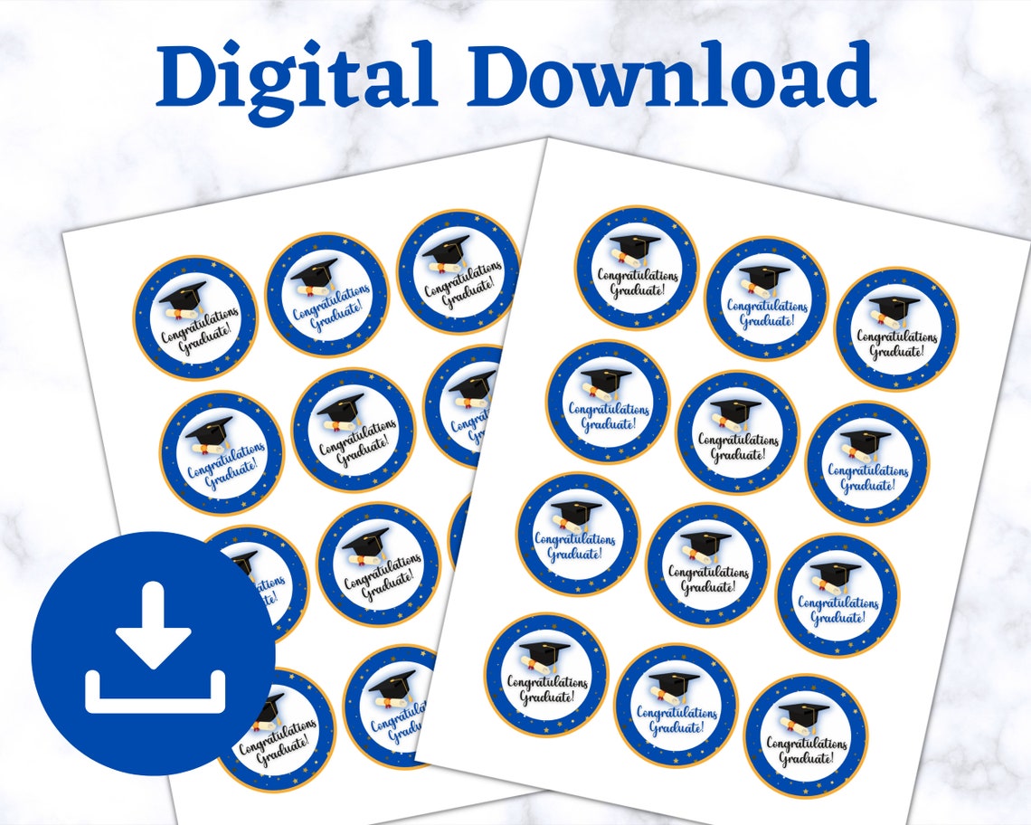 Printable Blue and Gold Graduation Cupcake Topper | DIY Graduation ...