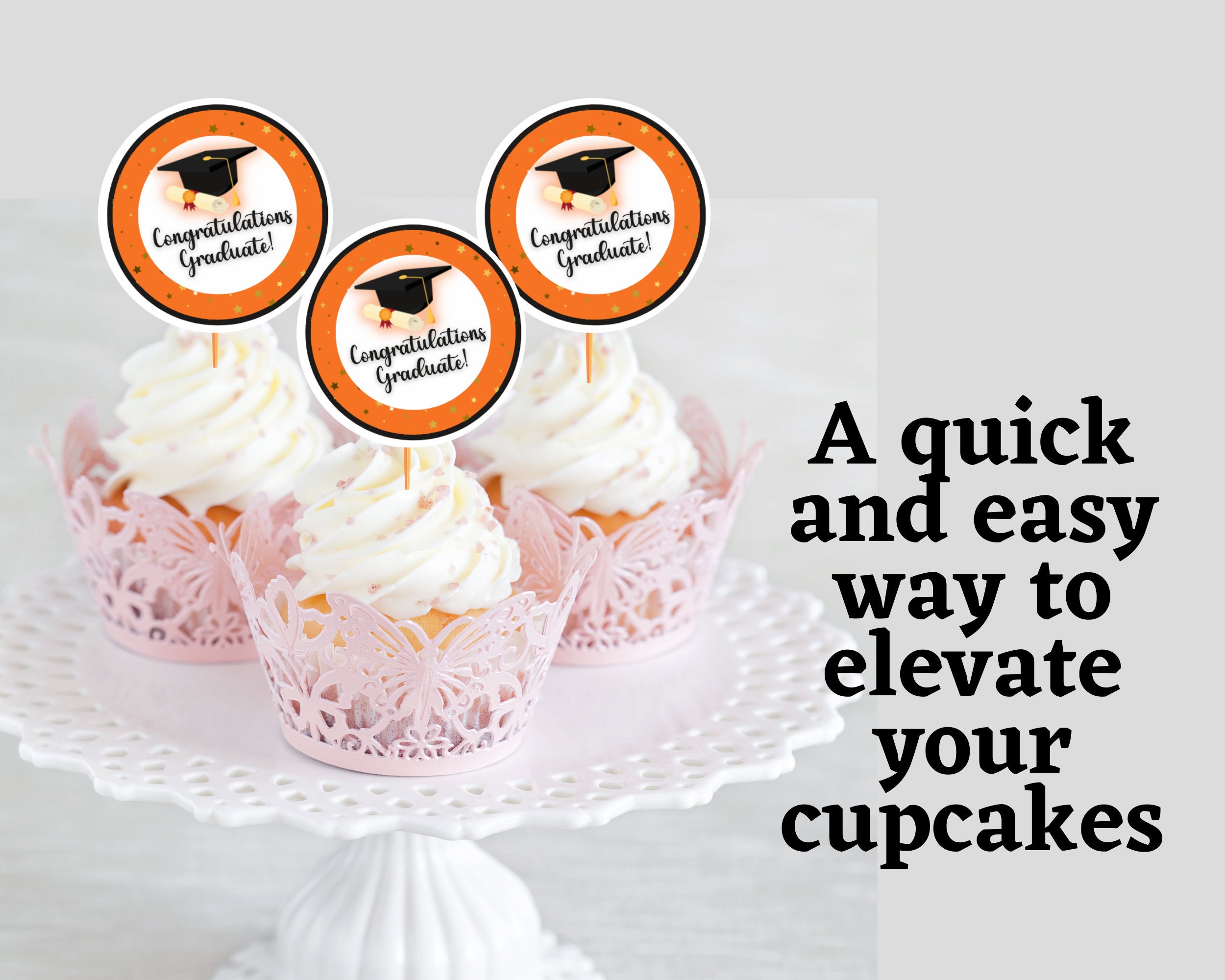 Printable Orange Graduation Cupcake Topper | DIY Graduation Decoration ...