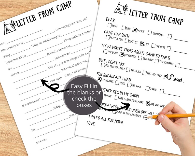 Printable Summer Camp Stationery, Letters From Camp, Fill in the Blank ...