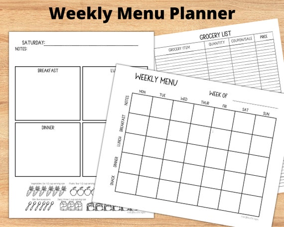 Fillable PDF Weekly Meal Planner Daily and Weekly Menu - Etsy