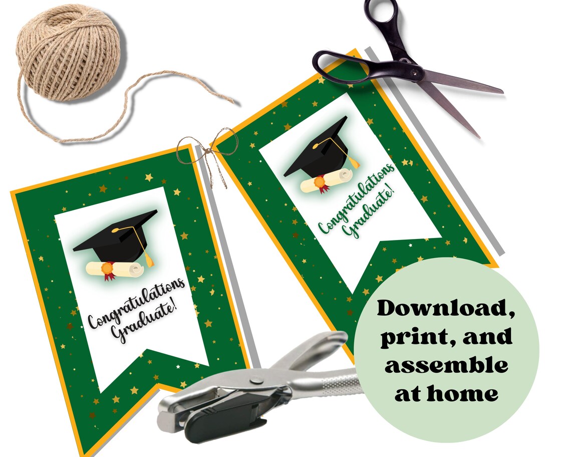 Green & Gold Graduation Banner to Print and Assemble at Home; Great for ...