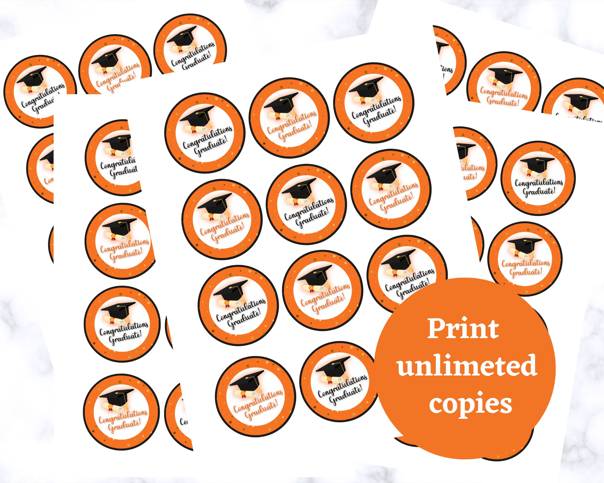 Printable Orange Graduation Cupcake Topper | DIY Graduation Decoration ...