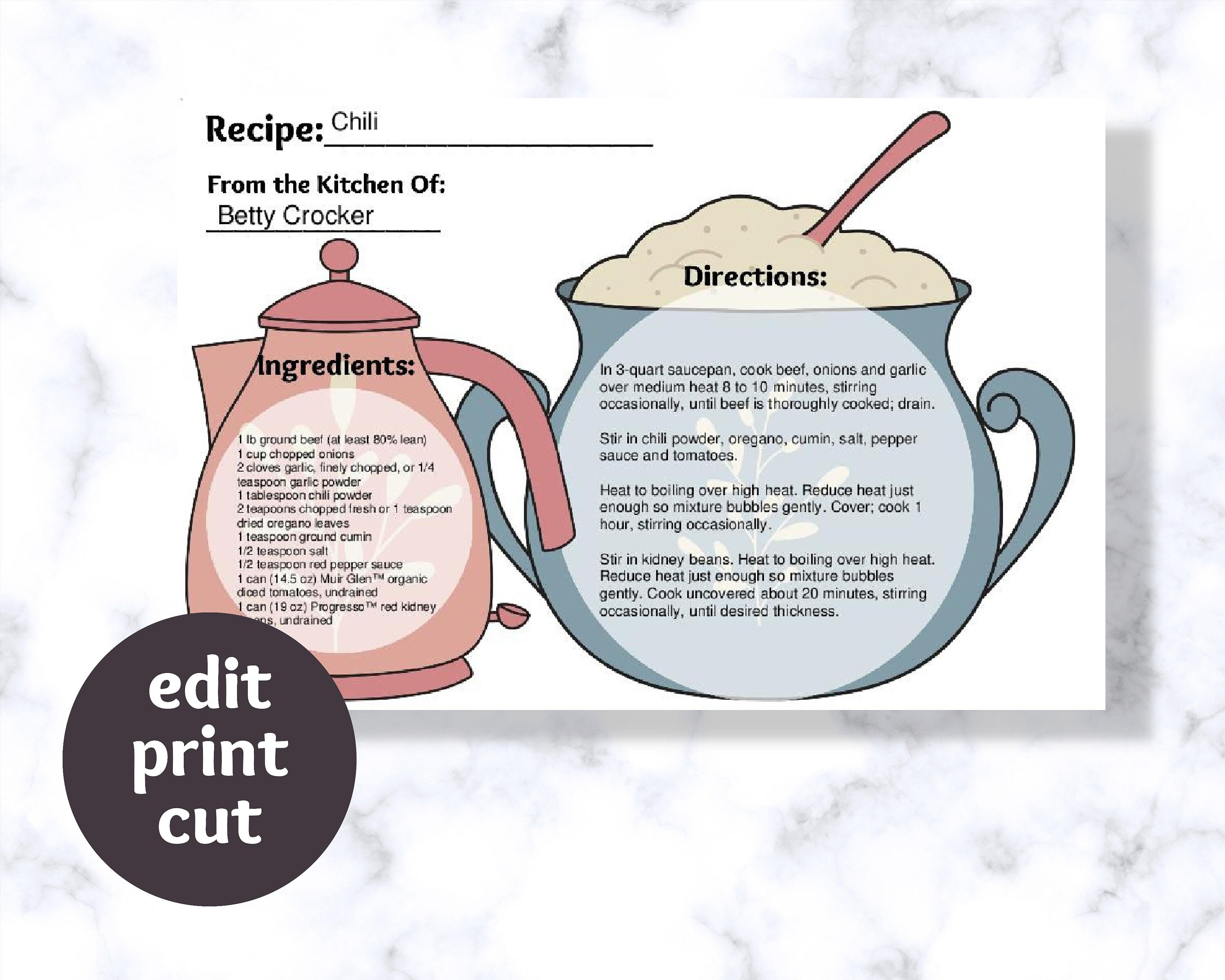 Editable Vintage Inspired Recipe Template - Etsy