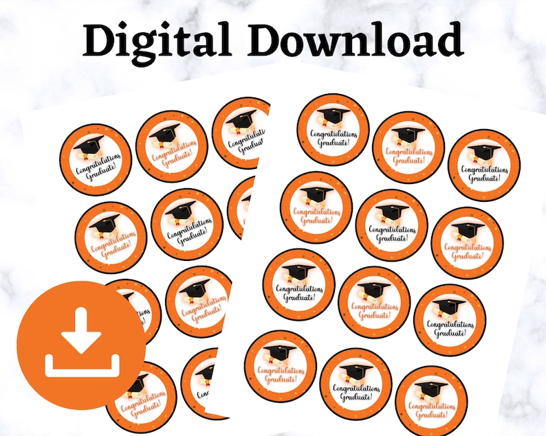 Printable Orange Graduation Cupcake Topper | DIY Graduation Decoration ...