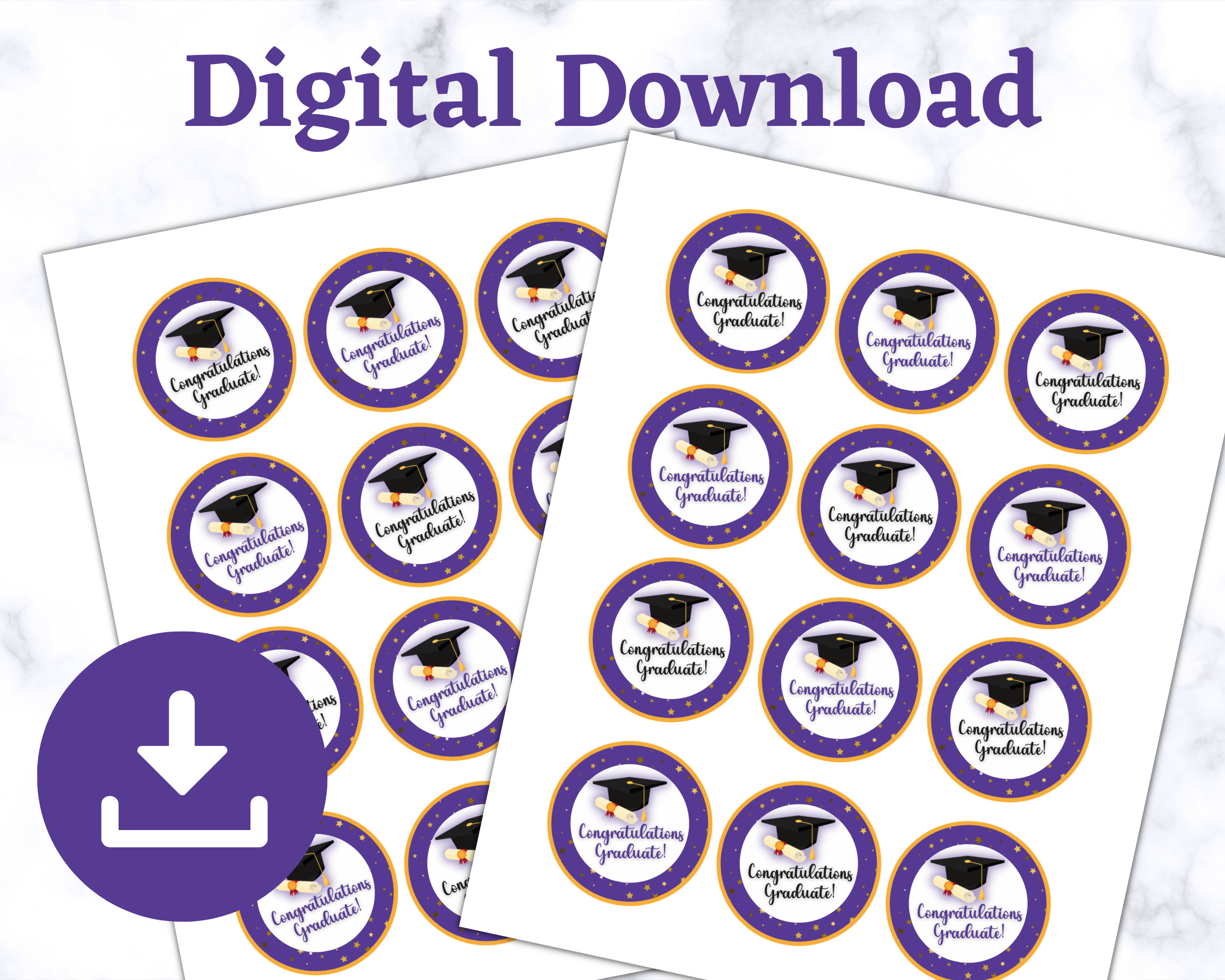 Printable Purple and Gold Graduation Cupcake Topper | DIY Graduation ...