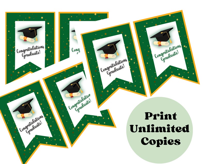 Green & Gold Graduation Banner to Print and Assemble at Home; Great for ...