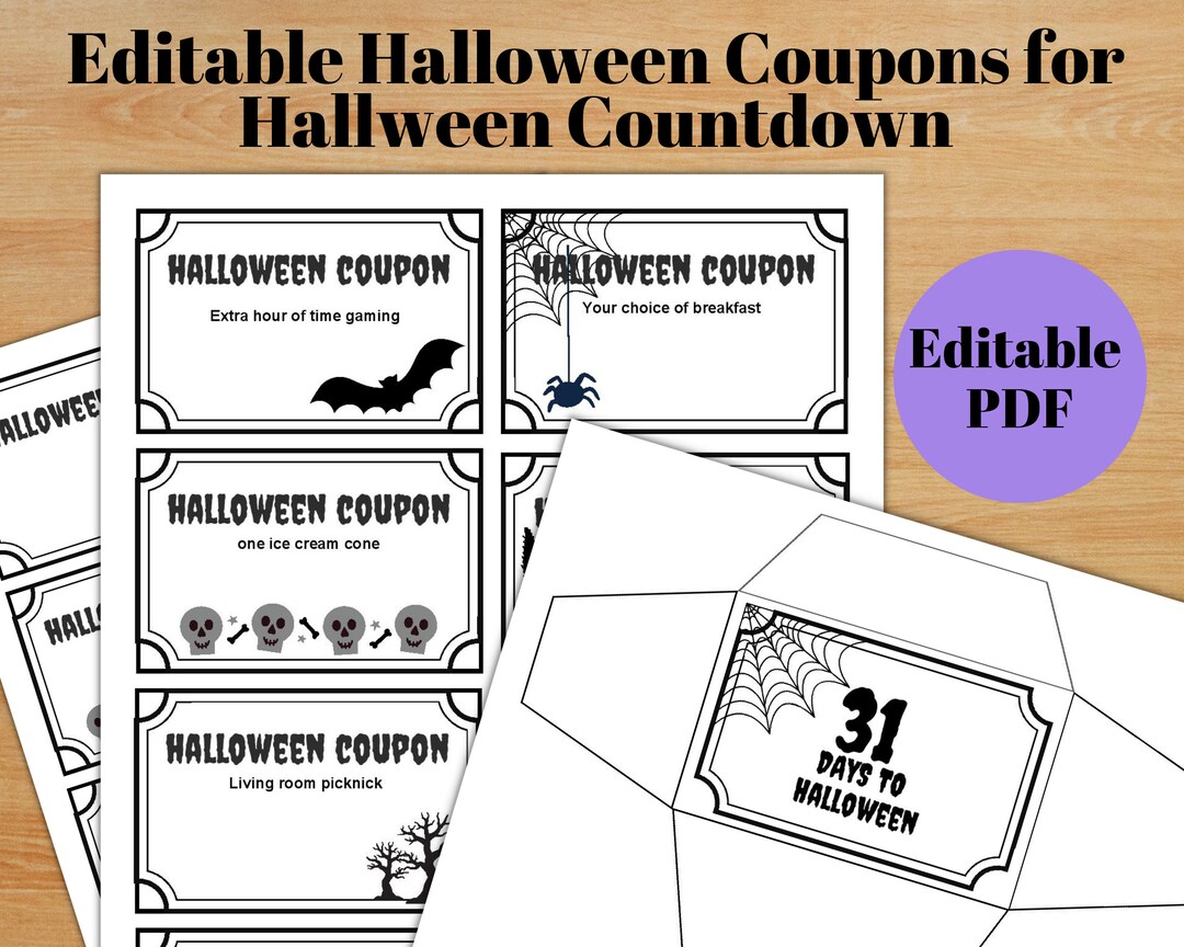 Editable Black and White Halloween Advent Coupons, Halloween Countdown ...
