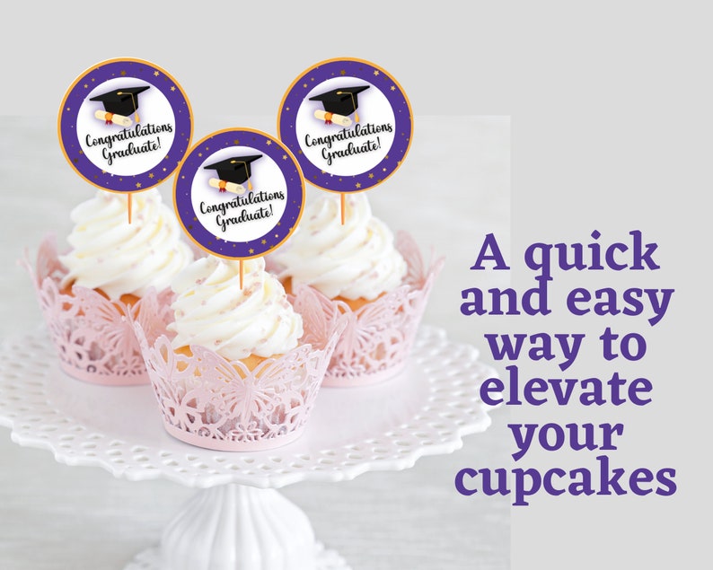 Printable Purple and Gold Graduation Cupcake Topper | DIY Graduation ...