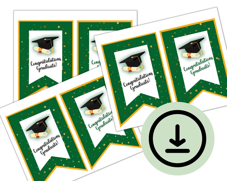 Green & Gold Graduation Banner to Print and Assemble at Home; Great for ...