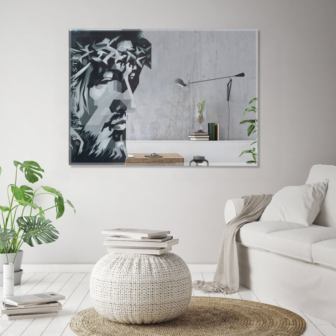 Jesus Christ Wall Mirror, Black and White Acrylic Mirror Art, Religious ...