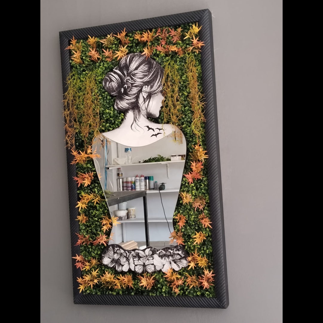 Nature-inspired Wall Art With Mirror and Floral Design Handcrafted ...
