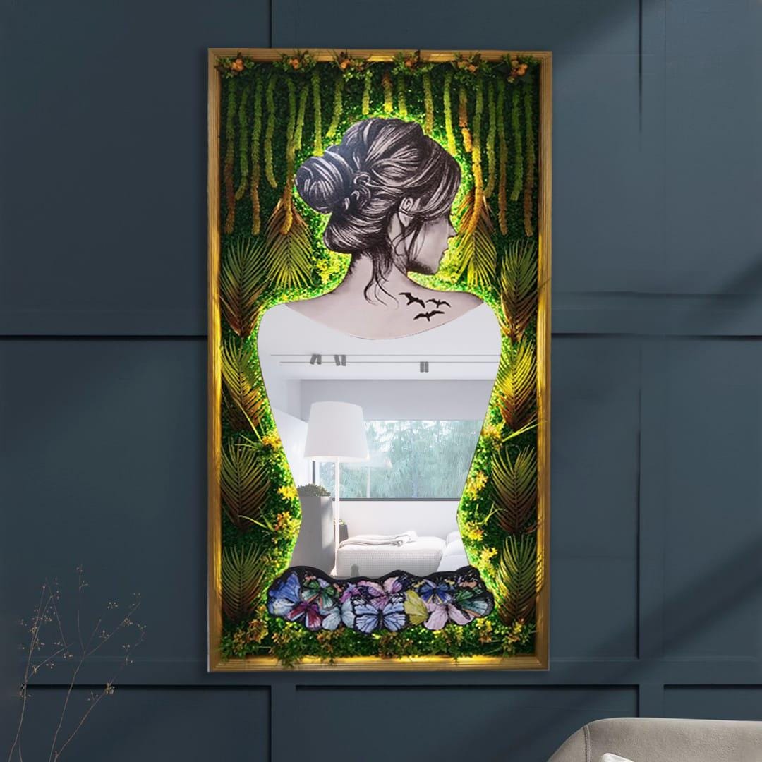 Handmade LED Wall Mirror With Greenery, Artificial Plant Decor, Custom ...