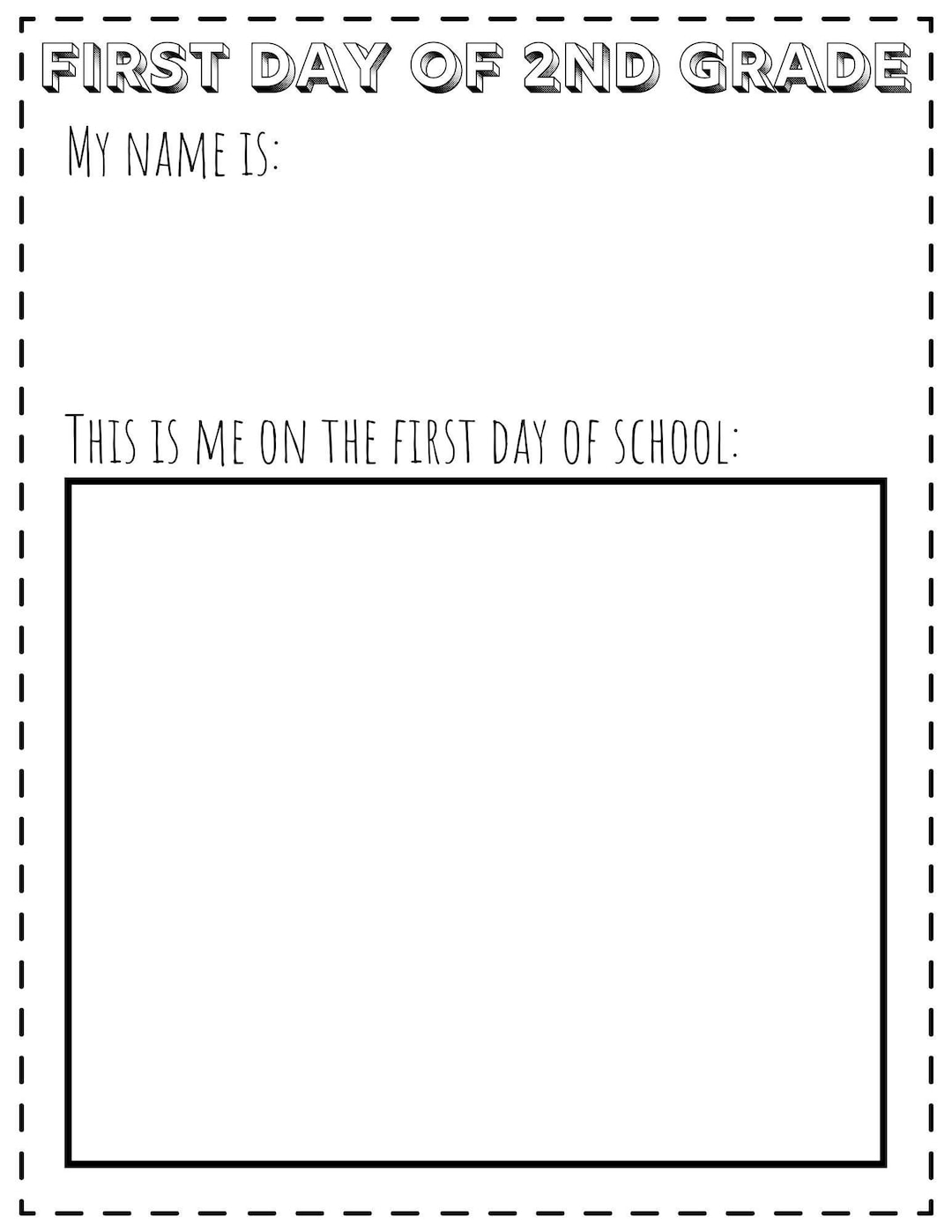 First Day of 2nd Grade Activity - Etsy