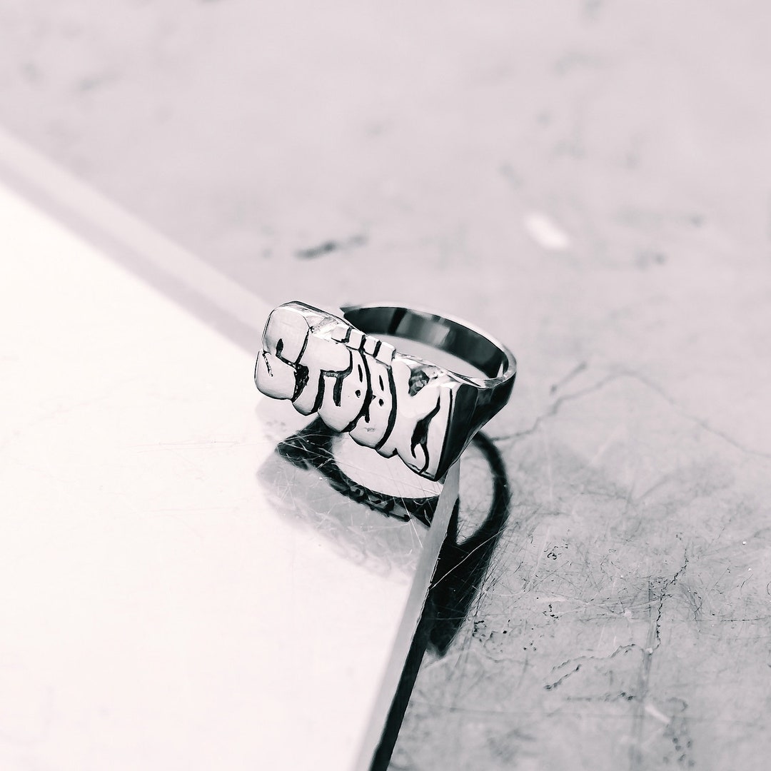 Graffiti Typography "stooki" - Sterling Silver Ring - Handmade in UK - Etsy