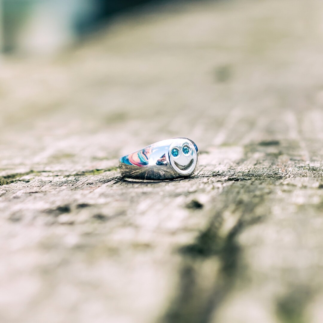 Smiley Face Gemstone Signet Ring - Etsy