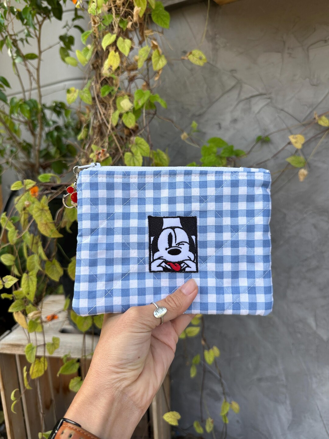 Mickey Mouse Inspired Gingham Pouch, Blue Gingham Pouch, Medium Sized ...