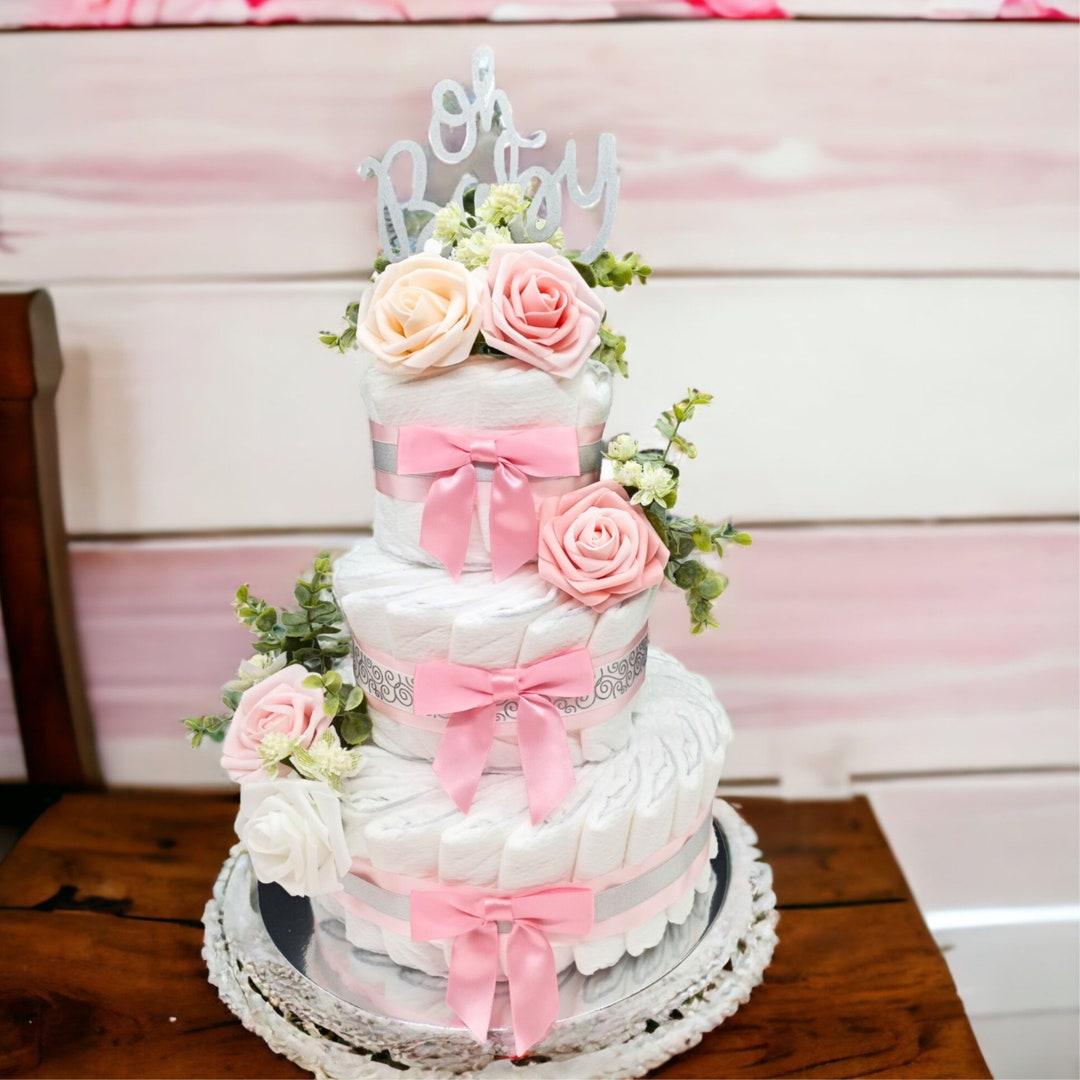 Baby Girl Diaper Cake, Floral Diaper Cake Girl, Girl Baby Shower Gift ...