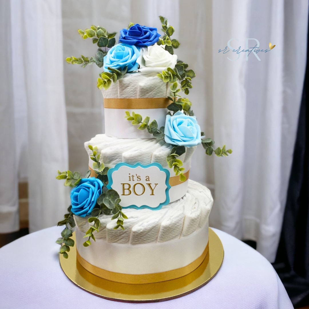 Diaper Cake, Boy Baby Shower Decorations, It's A Boy, Floral Diaper ...