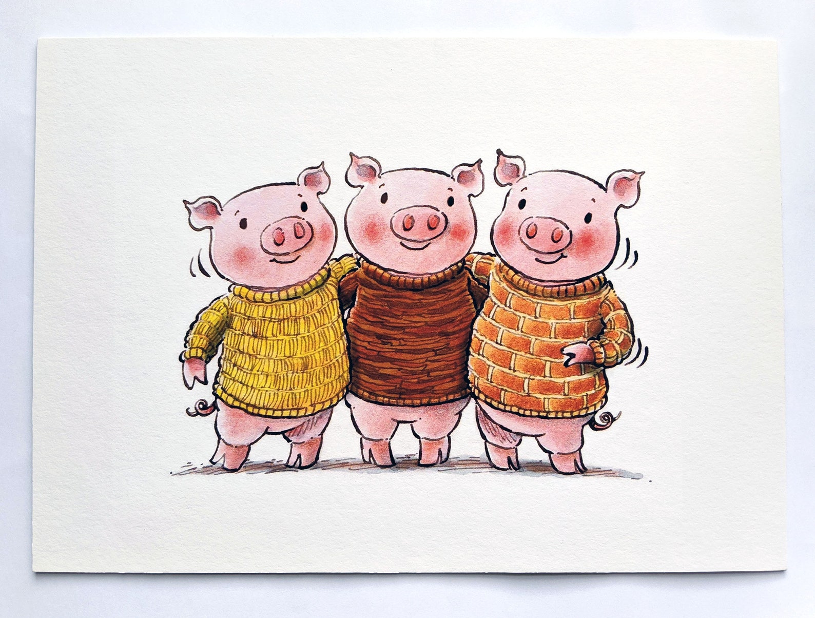 A4 Giclée Art Print of the Three Little Pigs. Printed on 310gsm ...