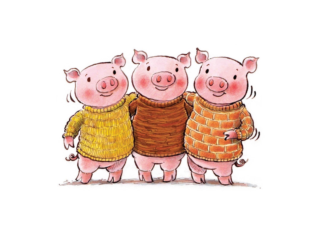 Three Little Pigs Art Print DIGITAL DOWNLOAD. A5, A4 and 10" X 8" Size ...