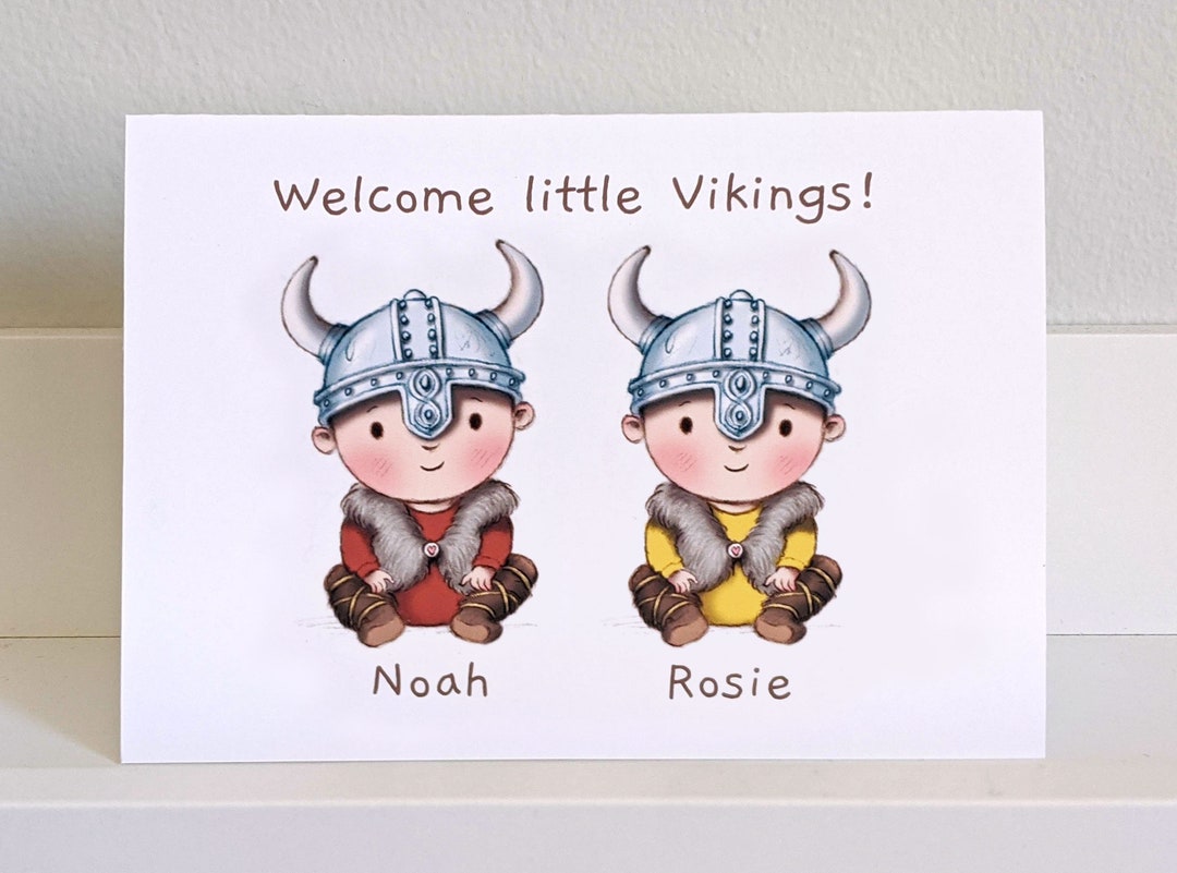 Personalised Twin Viking Babies Birth Card. A6 Illustrated Card - Etsy