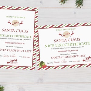 Editable Santa Claus Official Nice List Certificate Letter From Desk ...