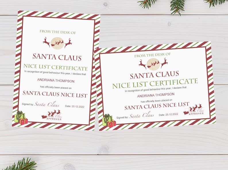 Editable Santa Claus Official Nice List Certificate Letter From Desk ...
