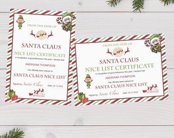 Editable Nice List Certificate, Christmas Eve Box, Printable, Canva ...