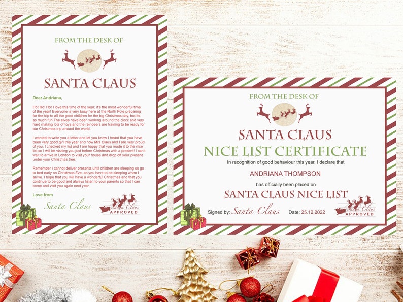 Official Letter From Santa Claus Nice List Certificate Bundle ...