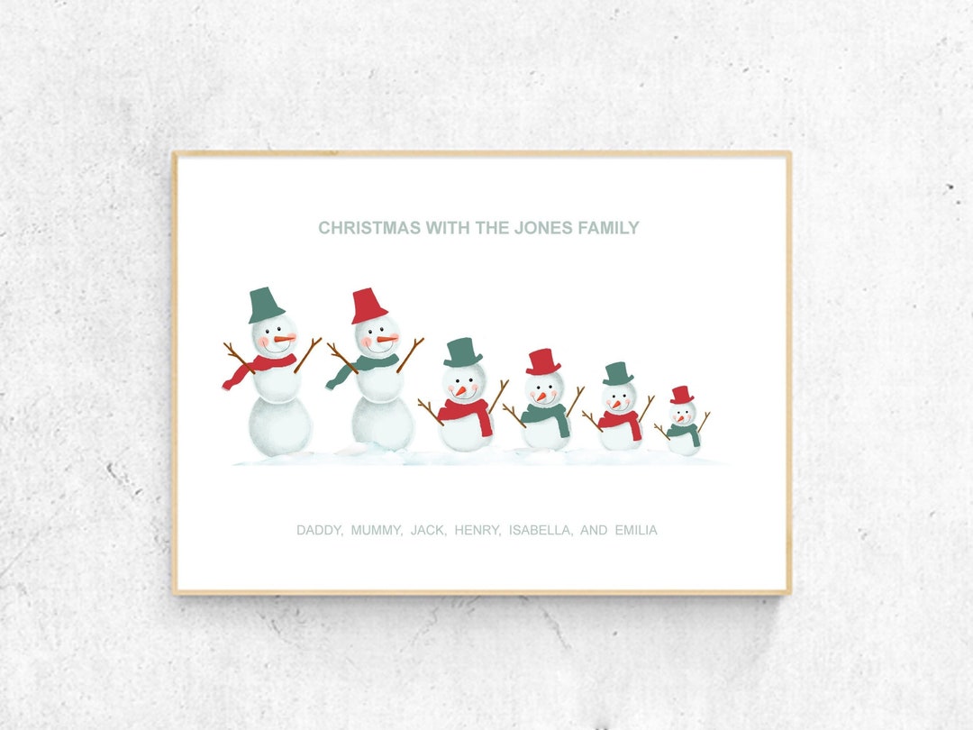 Personalised Christmas Snowman Family Print Snowman Print Christmas ...