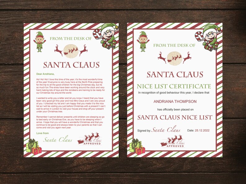 Official Letter From Santa Claus Nice List Certificate Bundle ...