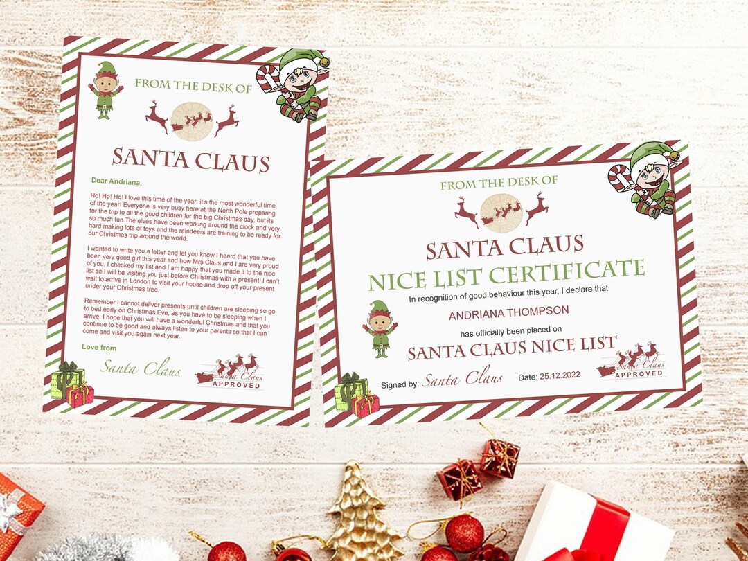 Official Letter From Santa Claus Nice List Certificate Bundle ...