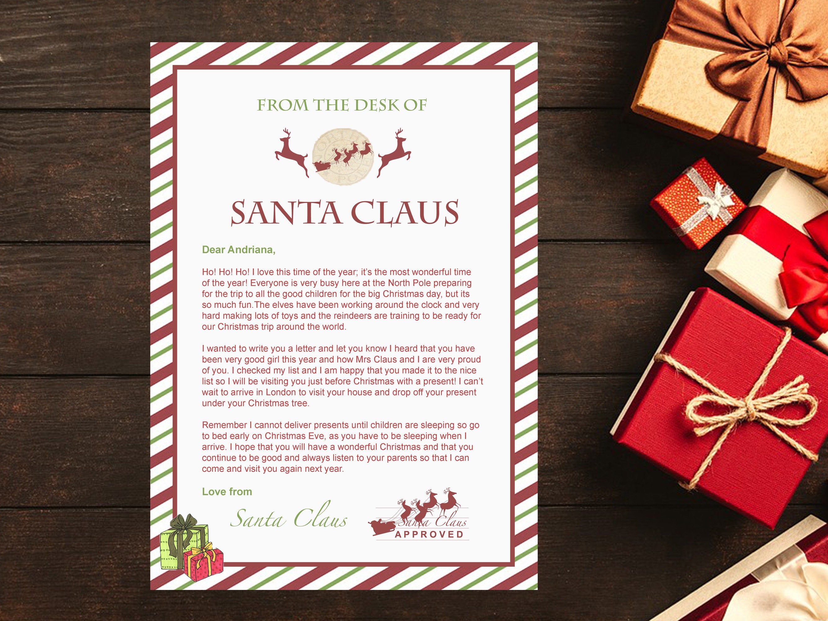 EDITABLE Official Letter From Santa Claus From Desk Christmas Eve ...