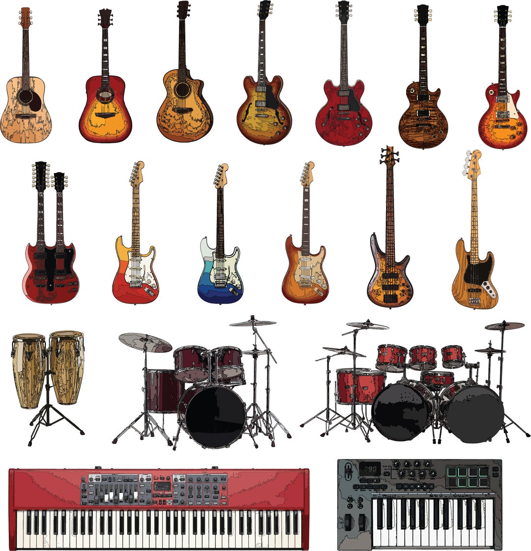 Musical Instruments Stylized Clip Art in Svg, Png, Jpg, and Vector ...