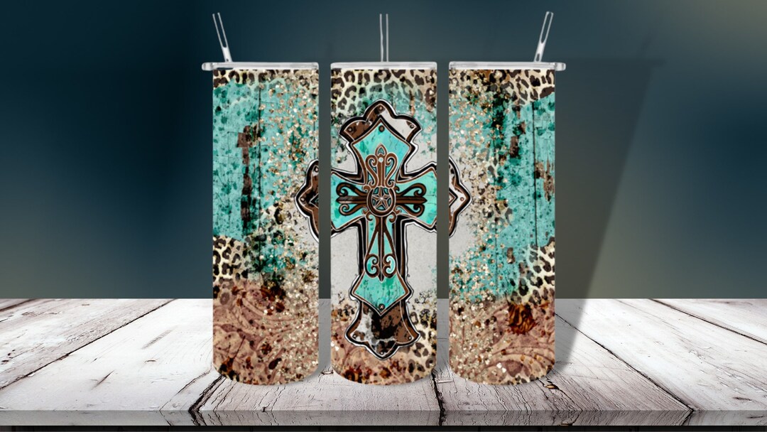20oz Cross Skinny Tumblers With Straw, Custom Cross Tumblers, Non Epoxy ...