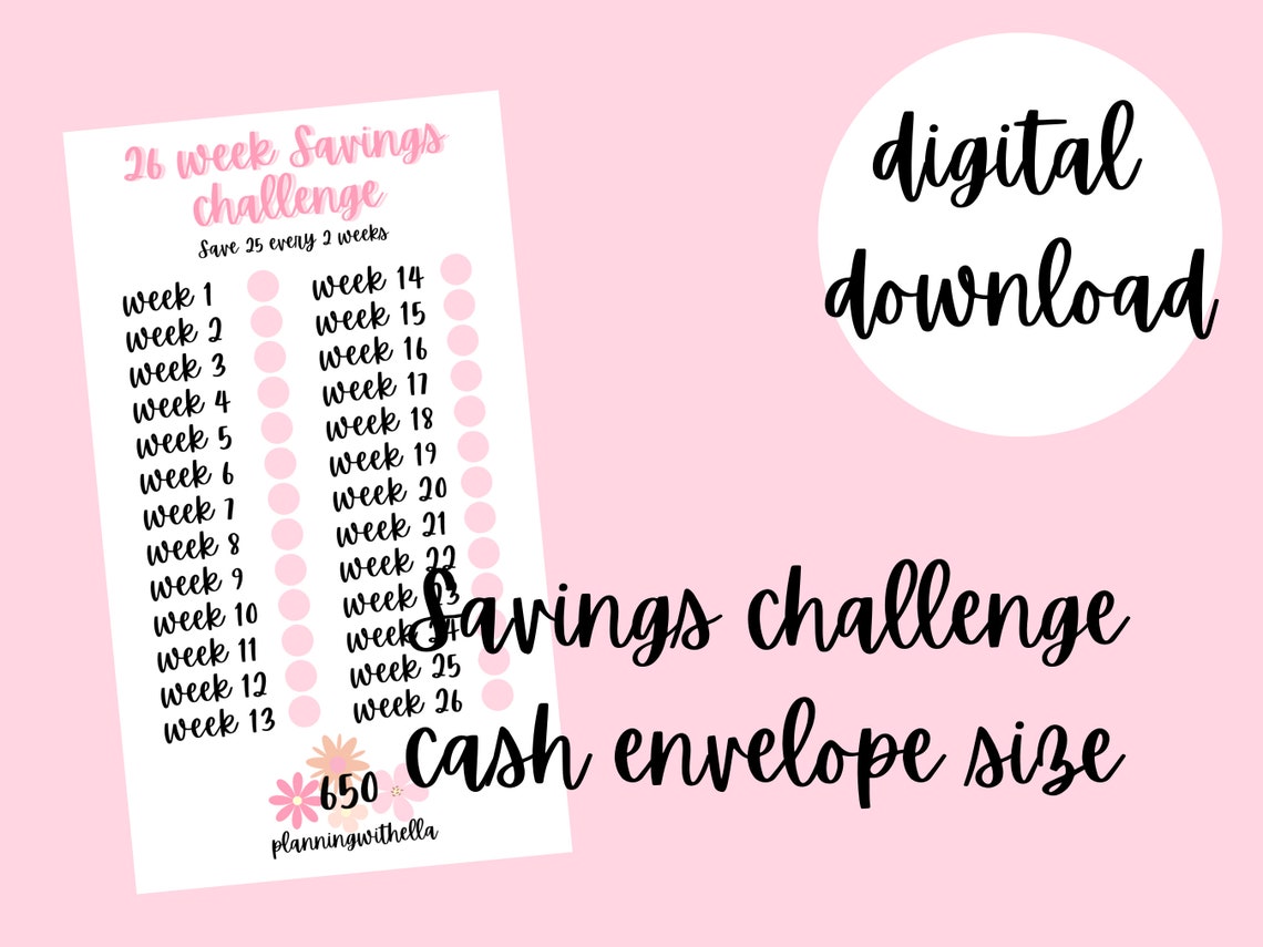 2023 26 Week Savings Challenge Printable Digital Download Cash Envelope Size Planningwithella - Etsy