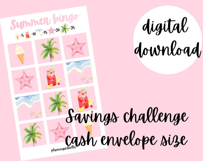 Summer Bingo Savings Challenge Printable Digital Download Cash Envelope ...