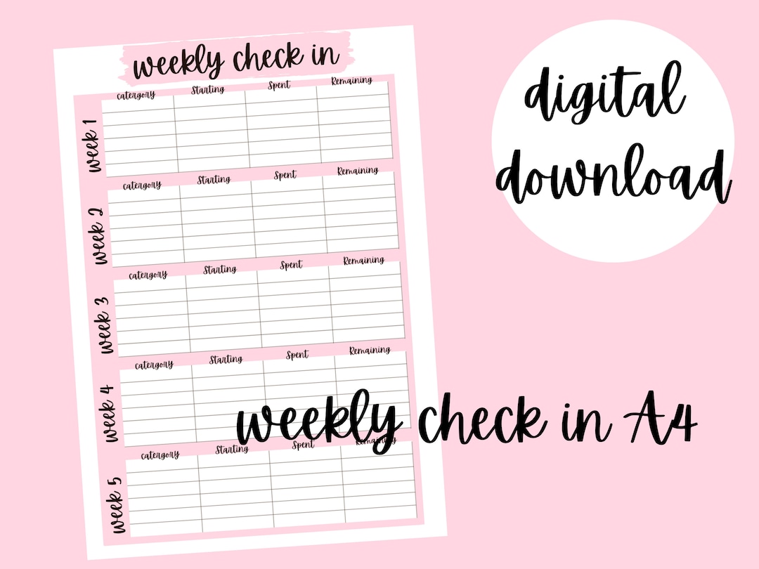 Budget Weekly Check in Printable Digital Download Cash Budget Sinking ...