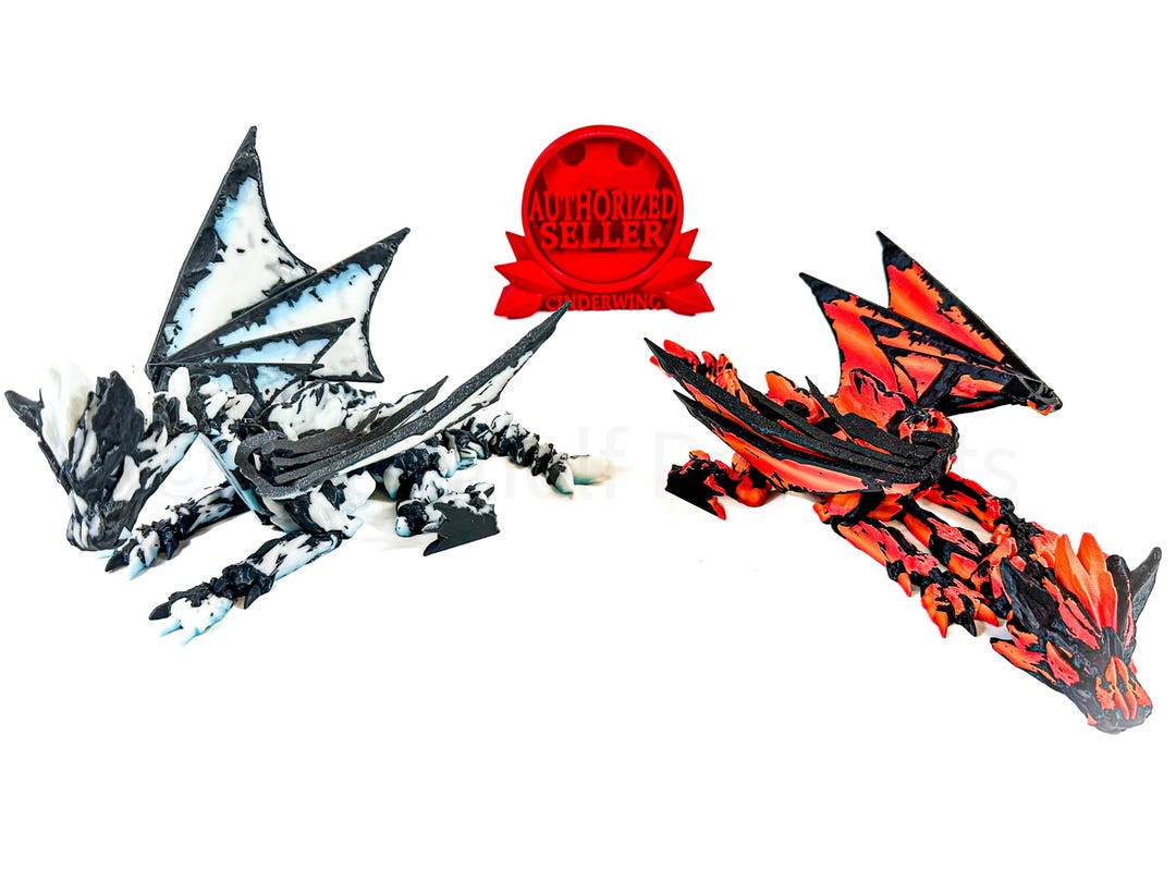 3D Printed Articulated Elemental Stone Dragon – Fire & Ice Variants ...