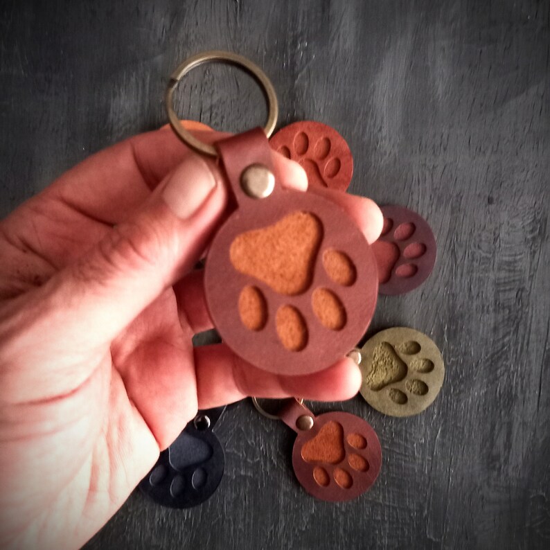 Leather Paw Keychain, Free Laser Engraving Personalization Leather Paw ...