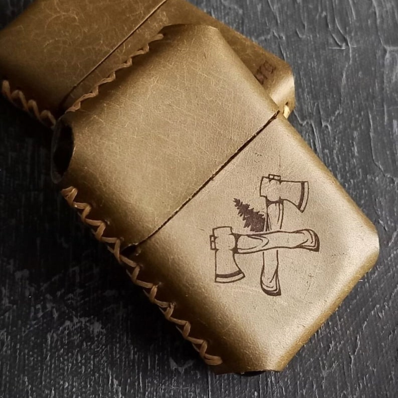 Personalized Leather Ax Zippo Cover Free Laser Engraved , Custom Zippo ...