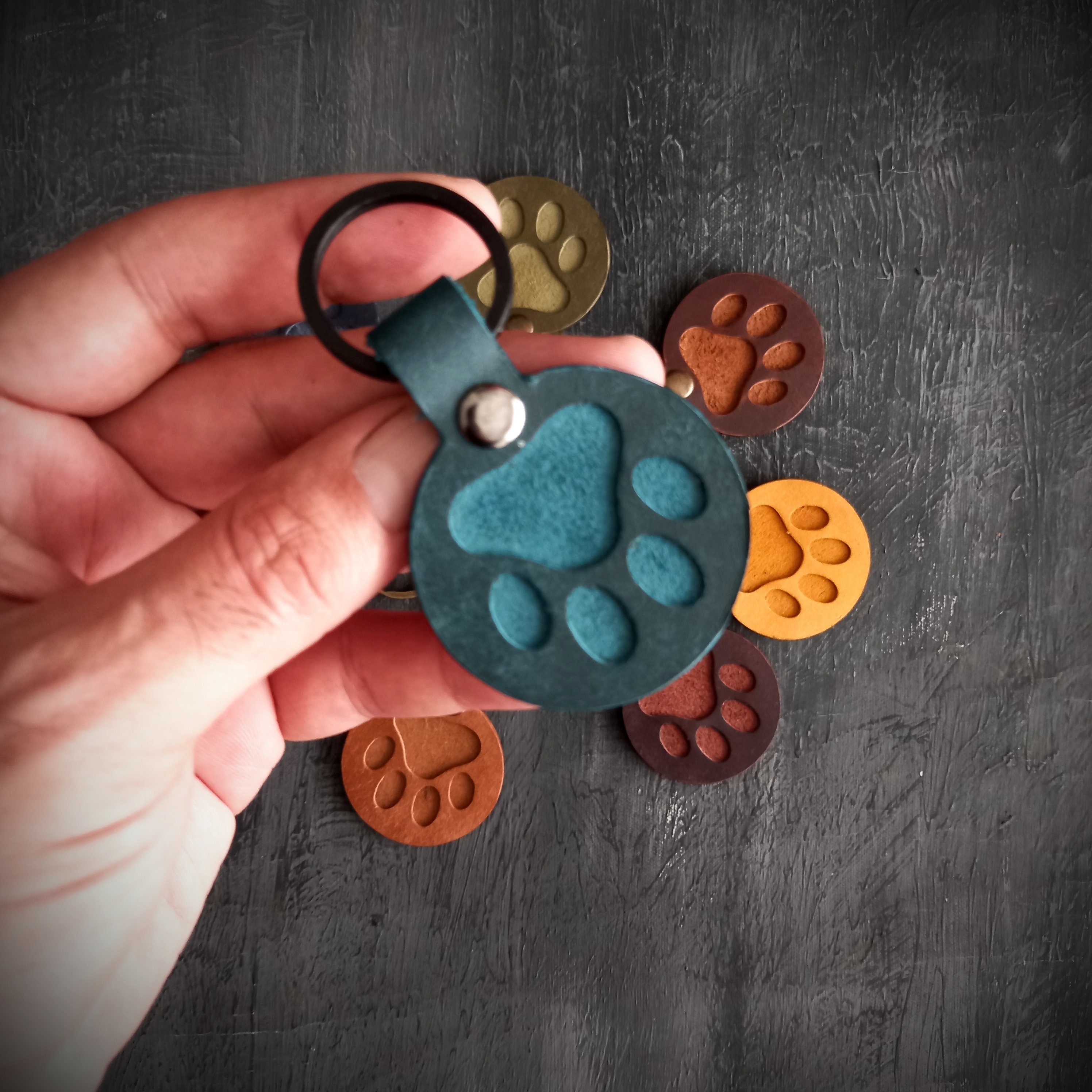 Leather Paw Keychain, Free Laser Engraving Personalization Leather Paw ...