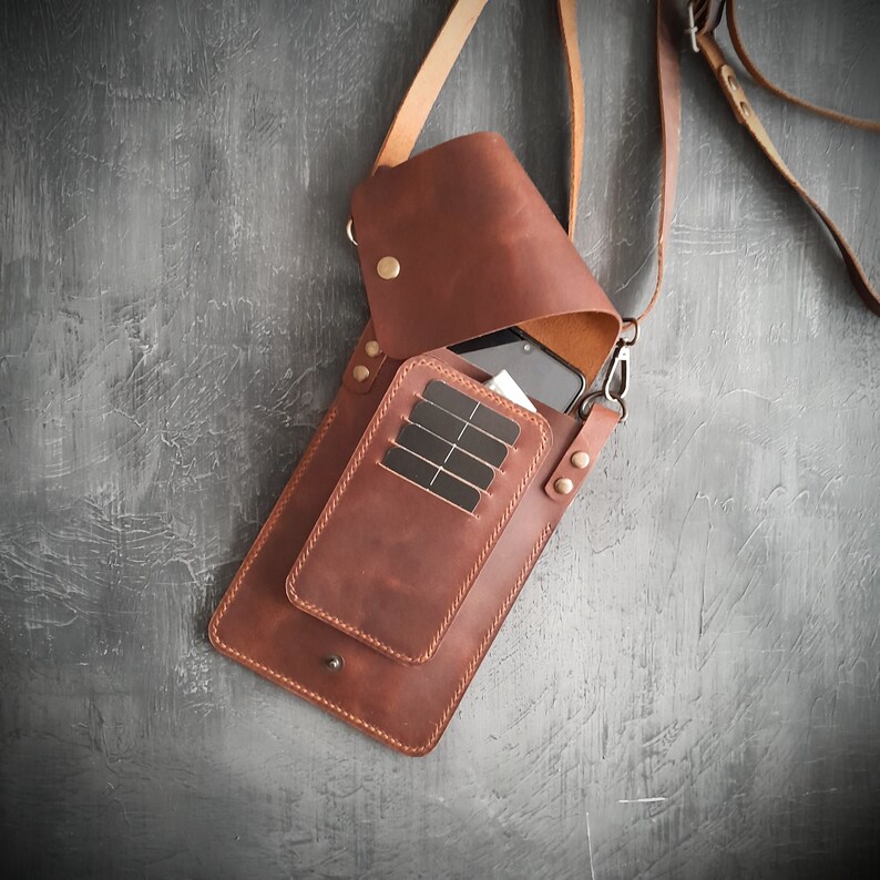 Handmade Leather Phone Wallet With Card Holder - Custom Engraving - Etsy