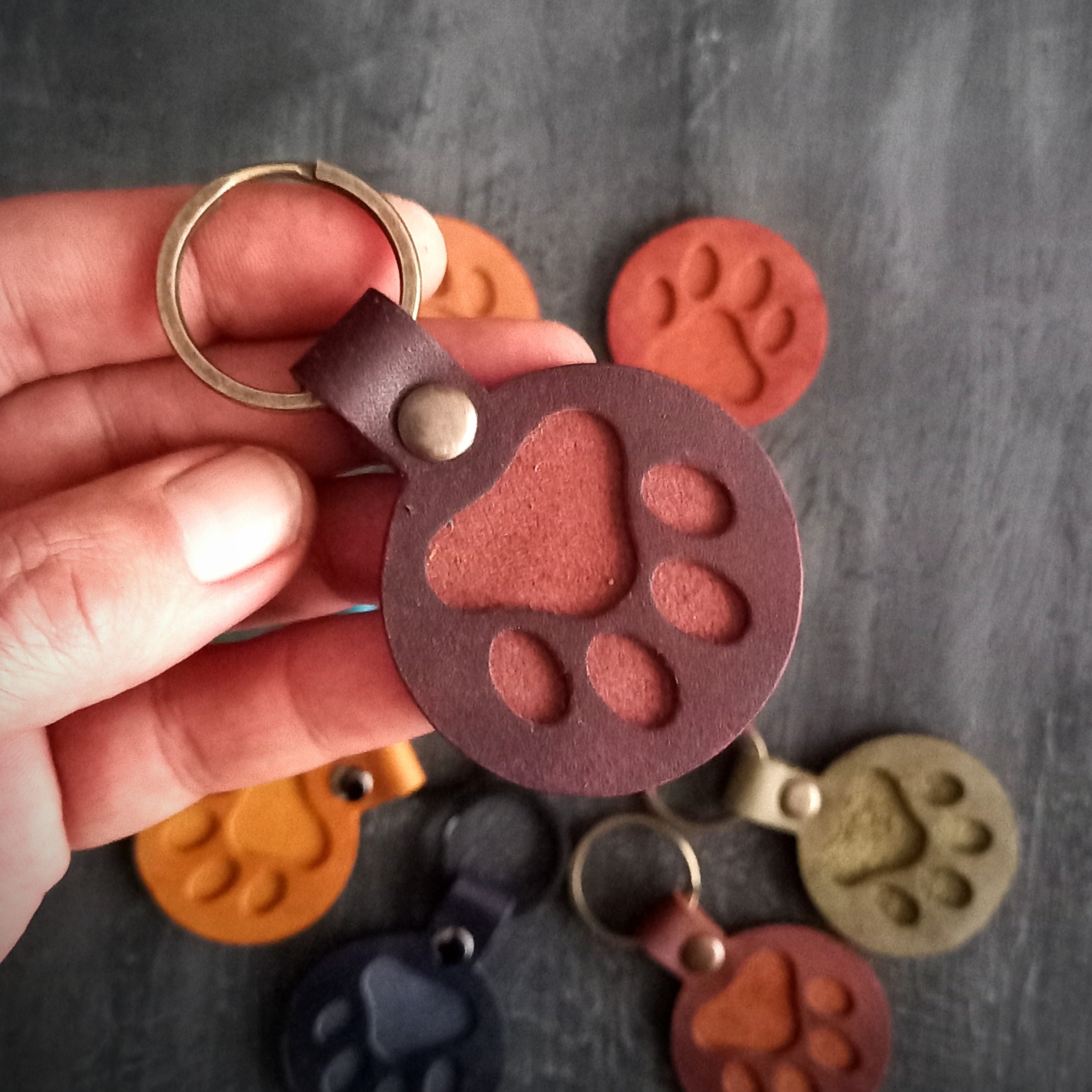 Leather Paw Keychain, Free Laser Engraving Personalization Leather Paw ...