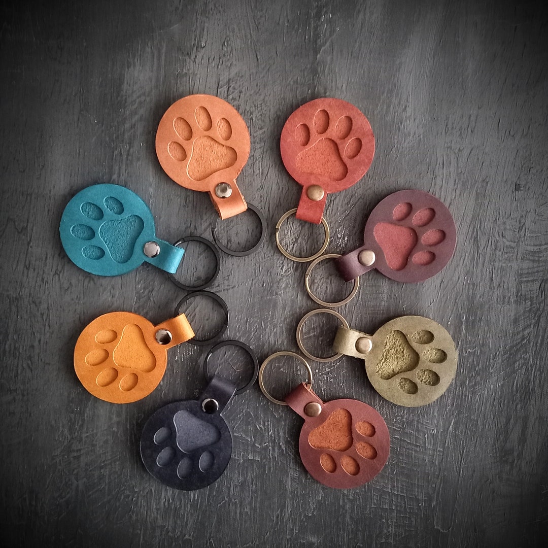 Leather Paw Keychain, Free Laser Engraving Personalization Leather Paw ...