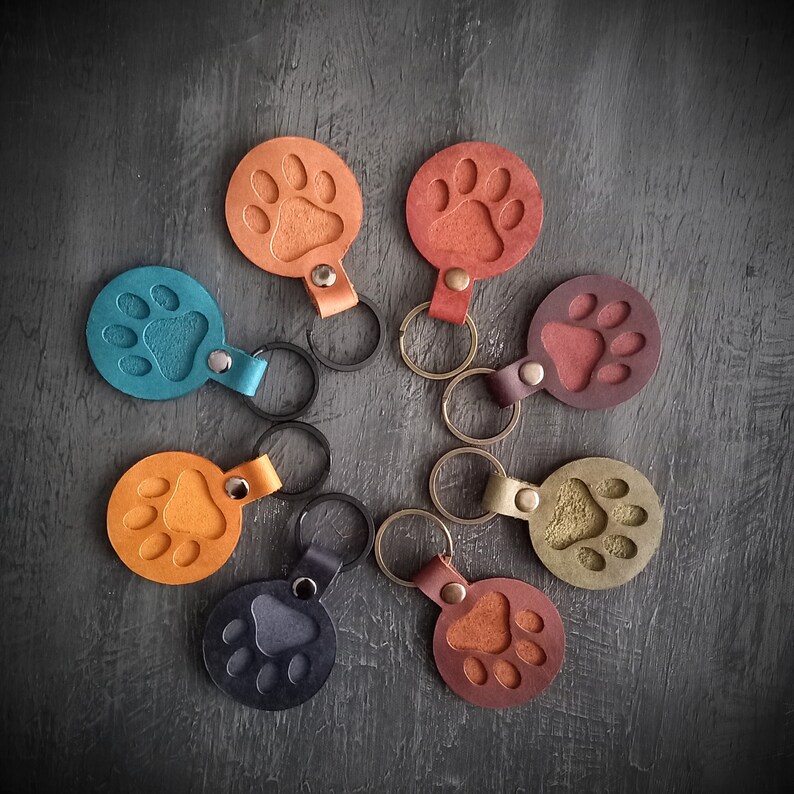 Leather Paw Keychain, Free Laser Engraving Personalization Leather Paw ...