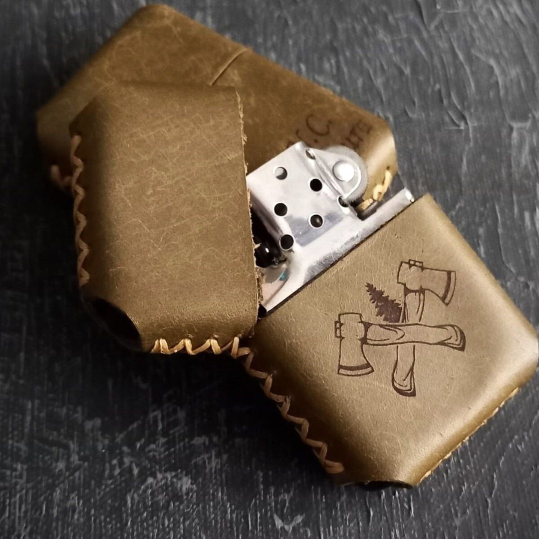 Personalized Leather Ax Zippo Cover Free Laser Engraved , Custom Zippo ...